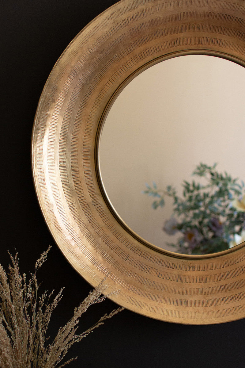 Round Hand-hammered Antique Brass Frame with Mirror – River Chic Designs