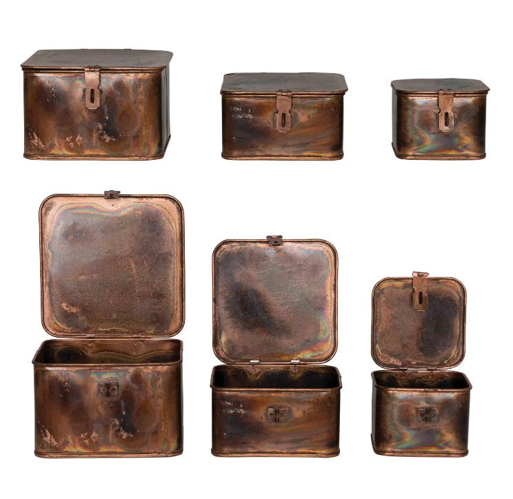 Decorative Metal Boxes, Burnt Copper Finish, Set of 3 – River Chic Designs